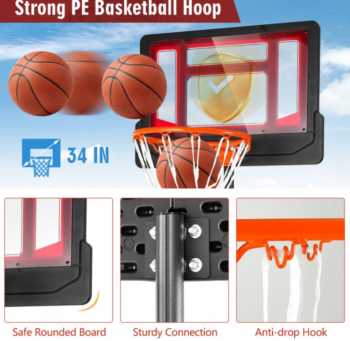 Super Fun Portable Adjustable Height Basketball Net Hoop With Wheels ...